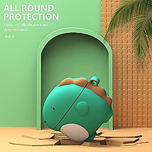 2 Pack Airpods Pro Case Cute,3D Kawaii Soft Silicone Cartoon Animal Fun Funny Cool Protective Cover Skin for Apple Airpod Pro Case with Keychain for Women Girls Boys Kid Teen-Dinosaur(Blue+Green)