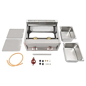 Gas Deep Fryer,12L Commercial Stainless Steel Gas Deep Fryer Food Warmer with 2 Tanks And Lids,Energy-Saving Deep Countertop Gas Fryer for Supermarkets,Hotels,Canteens,Temperature Control: 50~380 ℃