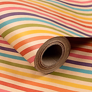 RUSPEPA Kraft Wrapping Paper Roll - Rainbow Stripe Pattern - 24 Inches x 100 Feet