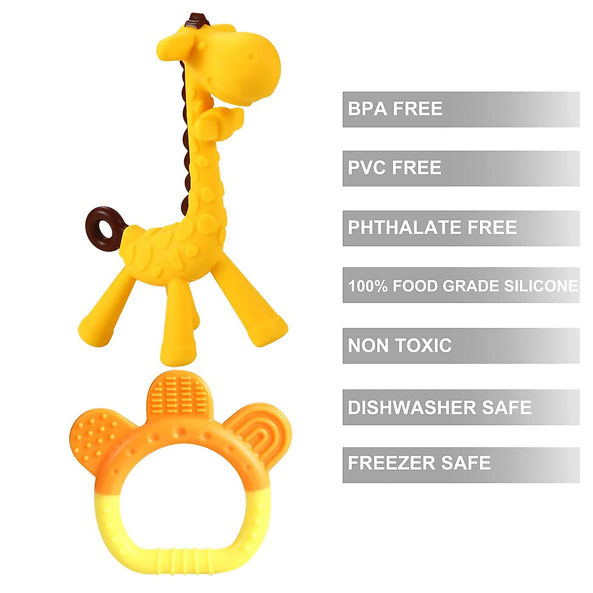 PandaEar 3PCS Soothing Teether Set, BPA Free Chew Toys Natural Freezer Safe for Babies Infants Toddlers, Teething Ring, Giraffe Pacifier Teether