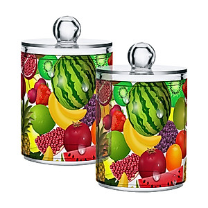 Fruits 2 Pack Qtip Holder Organizer Dispenser Plastic Bathroom Jars Storage Containers with Lids Clear Jars for Hair Accessories
