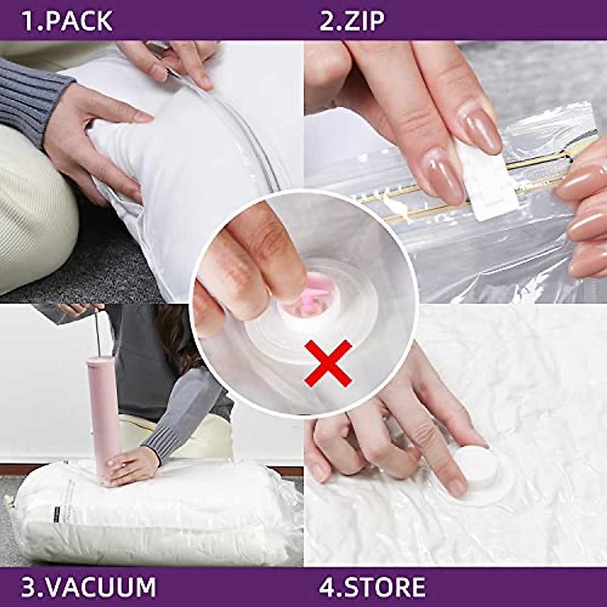 XUTAI Vacuum Storage Bags, Space Saver Bags 12 Pack (4 Large/ 4 Medium/4 Small) for comforters and blankets，Clothes，Clothing，Travel，Luggage，Bedding,Vacuum Seal Bags for Clothes，Hand Pump
