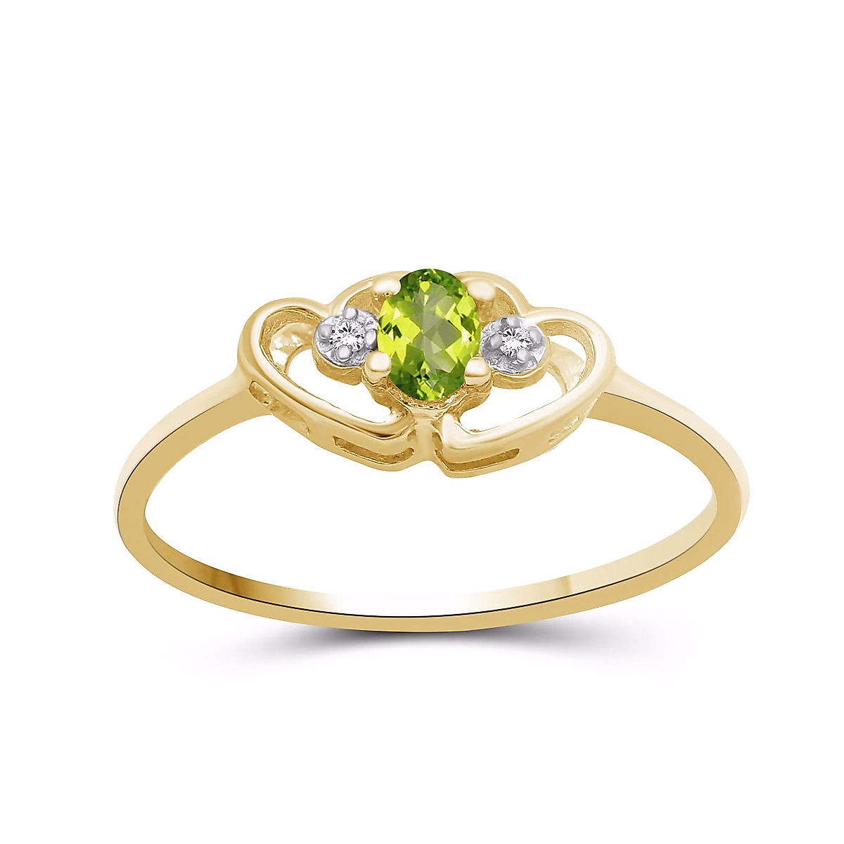 JEWELEXCESS 0.18 CTW Peridot & Accent White Diamonds Ring in 14K Gold Over Silver