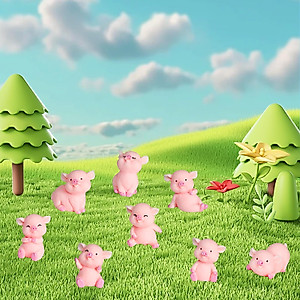 8pcs Miniature Pig Figurines, Pig Cake Topper Cupcake topper, Mini Pig Cerdo Characters Toy, Pig Cake Decorations for Kids Birthday Baby Shower Pig Theme Party Supplies