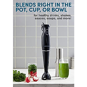 Elite Gourmet EHB1023 Immersion Hand Blender 300 Watts 2 Speed Mixing with Detachable Blades, Detachable Wand Stick Mixer, Smoothies, Baby Food, Soup, Black