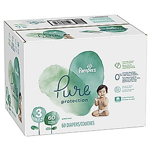 Diapers Size 3, 60 Count - Pampers Pure Protection Disposable Baby Diapers, Hypoallergenic and Unscented Protection, Super Pack (Old Version)