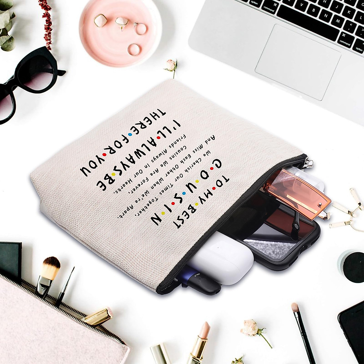 CEASQVAA Gifts for Cousin Funny Makeup Bag Cousin Gifts For Women Friend Travel Makeup Pouch