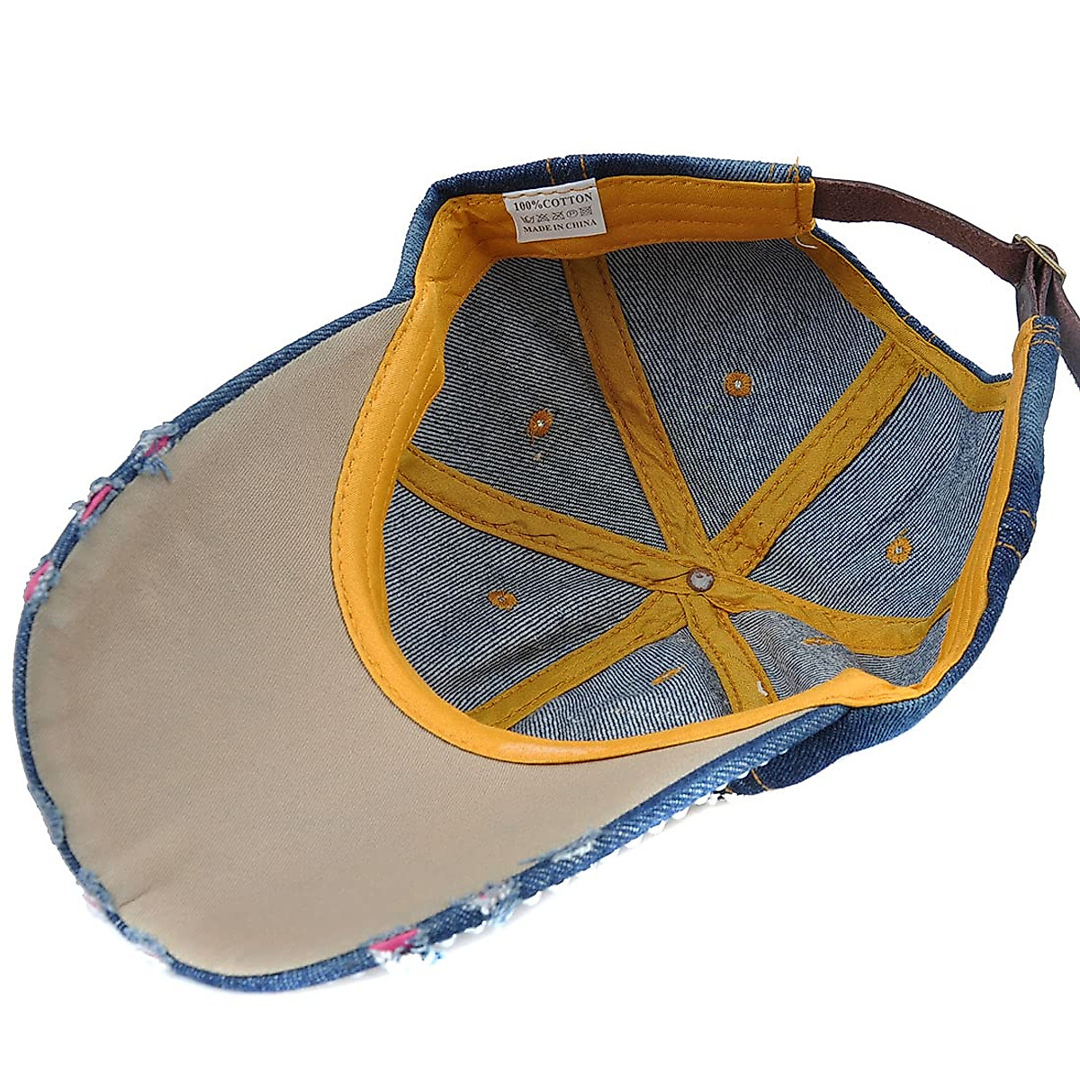 Elonmo Letter Blessed Design Womens Baseball Cap Bling Hat Rhinestone Jean Adjustable Luky Hat Gift for Her Blue