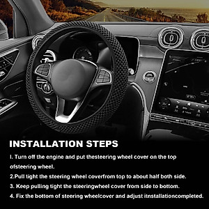 Elastic Stretch Steering Wheel Cover, 15 Inch Universal Anti-Slip Car Steering Wheel Cover for Auto Truck Van SUV, Warm in Winter and Cool in Summer, Odorless,Easy Carry (Black)