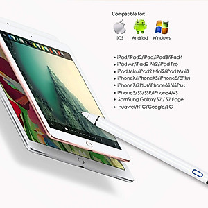 Stylus Pencil Compatible for Apple,Active Stylus Pens for Touch Screens,Smart Rechargeable Capacitive 1.5mm Fine Point iPad Pen and Most Tablets on Touchscreen Devices Stylus with Pen (White)