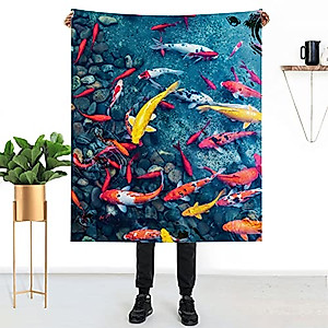 Japanese Koi Carp Blanket 40" x 50" Pond Swims Beautiful Goldfish Super Soft Bedding Fleece Throw Blanket Microfiber Flannel Blankets Sofa Living Room Bedroom Warm Lightweight for Men and Women