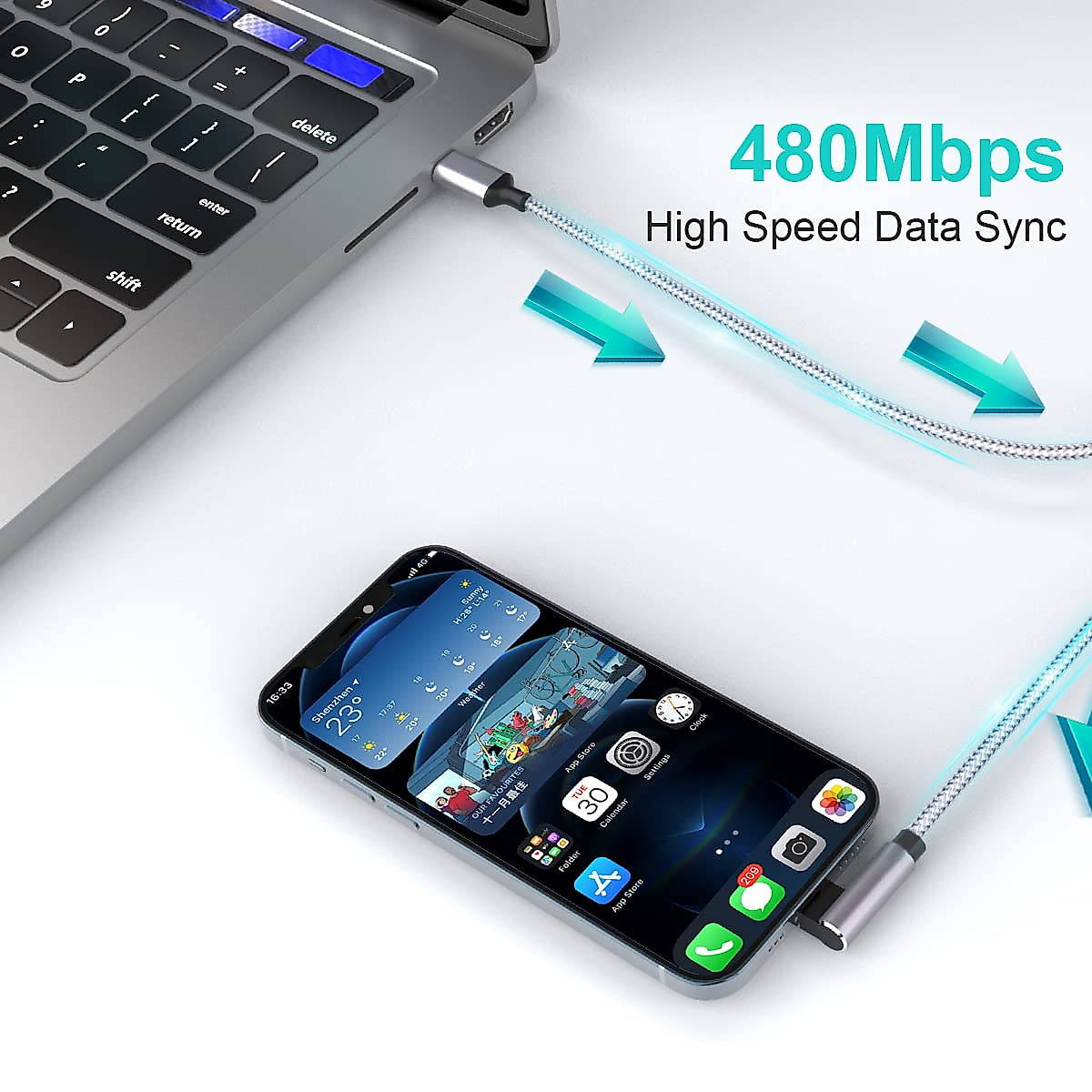 90 Degree iPhone Charger cable 10FT MFi Certified Right Angle iPhone Charger Nylon Braided Lightning to USB C PD Fast Charging Cable Data Sync Cord Compatible with iPhone 14/13/Pro/12/Max/11/X/XS/XR/8