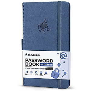 Clever Fox Password Book 2nd Edition – Hardcover Password Keeper with Alphabetical Tabs – Internet Address Notebook & Login Details Organizer Journal – 4.1x7.6” (Smoke Blue)