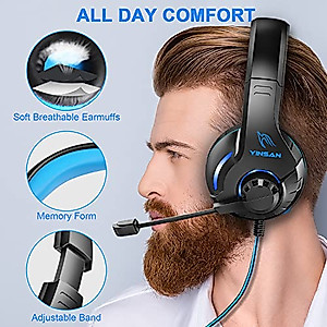 YINSAN Gaming Headset for Nintendo Switch,Wired Headset with Microphone for PS4 Xbox One PC PS5,Bass Surround,LED Light,Volume Control & Noise-Isolation(1.5M USB Extension Cable Included)