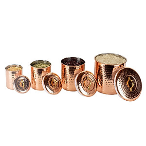 nu steel (Set of 4 Air Tight Copper Plated Antique Food Canister & Caddy - Stainless Steel & Copper: 1, 1.5, 2, & 4 Quart