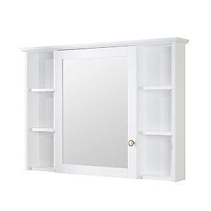 WELLFOR 42"x 30" Bathroom Medicine Cabinet with Mirror, Wall Mounted Storage Cabinet for Bathroom, Mirror Cabinet with Open/Built-in Shelves and Single Door, Bathroom Wall Cabinet with Mirror, White