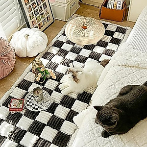 Funny Couch Cover, Cream-Coloured Large Plaid Square Pet Mat Bed Couch Cover, Couch Cover, Dog Blankets for Large Dogs, Waterproof Blanket for Dogs (27.6x59.06 in, Black)