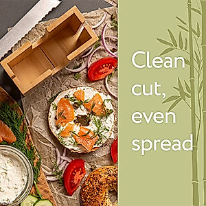 Bamboo Bagel Slicer Holder for Safe & Even Slices - Removable Bottom For Cleaning - Bagel Slicer for Small and Large Bagels with Anti-Slip Base - Bagel Holder Bread Slicer - Bagel Cutter Slicer