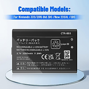 SHENMZ CTR-003 Battery, (2024 New Version) Ultra High Capacity 3200mAh Li-ion Replacement Battery for Nintendo 3DS N3DS / New 2DS /2DS CTR-001 MIN-CTR-001 Gaming Console