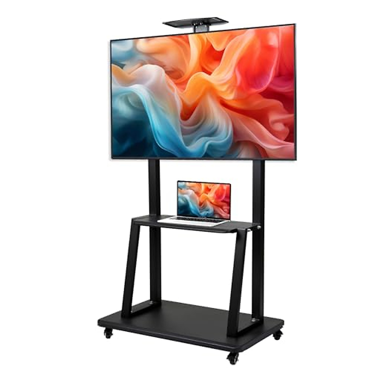 Mobile TV Stand for 32-85inch Flat Curved Screen TV Cart,with Media Shelf Tray,Height Adjustable Heavy Floor TV Stand,Portable TV Stand with Wheels Holds Up to 180lbs,Max VESA 600 * 400mm