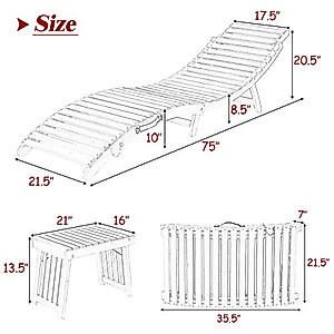 Tangkula 3 Pcs Folding Patio Solid Eucalyptus Wood Lounge Chair Set, Outdoor Lounger Chair w/Foldable Side Table, Double-Sided Cushion Lounger Chairs Set for Garden Lawn Backyard(Red & White)