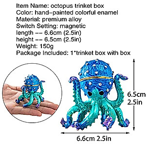 QFkris Octopus Trinket Box with Shinning Rhinestones, Magnetic Jewelry Box Hand-painted Figurine Collectibles Ring Holder Case