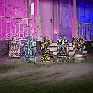 JOYIN 17” Halloween Foam RIP Graveyard Tombstones (5 Pack), Yard Sign Headstone Decorations and 12 Bonus Metal Stakes for Halloween Yard Outdoor Indoor Decorations
