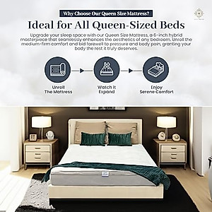 Queen Size Mattress - 6 Inch Cool Comfort Foam & Spring Hybrid Mattress with Breathable Organic Cotton Cover - Quilted Soft Tight Top - Rolled in a Box - Oliver & Smith