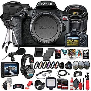 Canon EOS Rebel T7 DSLR Camera with 18-55mm Lens (2727C002), 4K Monitor, Pro Headphones, Pro Mic, 2 x 64GB Memory Card, Case, Corel Photo Software, Pro Tripod, 3 x LPE10 Battery + More (Renewed)