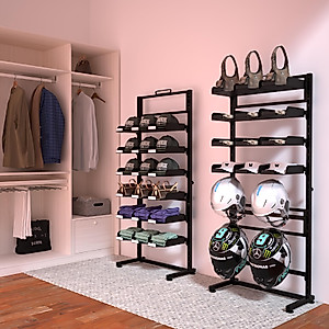 ztysn Large Hat Rack Stand - 6 Tier Adjustable Ball Cap Storage Organizer With 18 Plate Tray for 180 Baseball Hat,Standing Coat Rack, Commercial Home Use, Black Metal