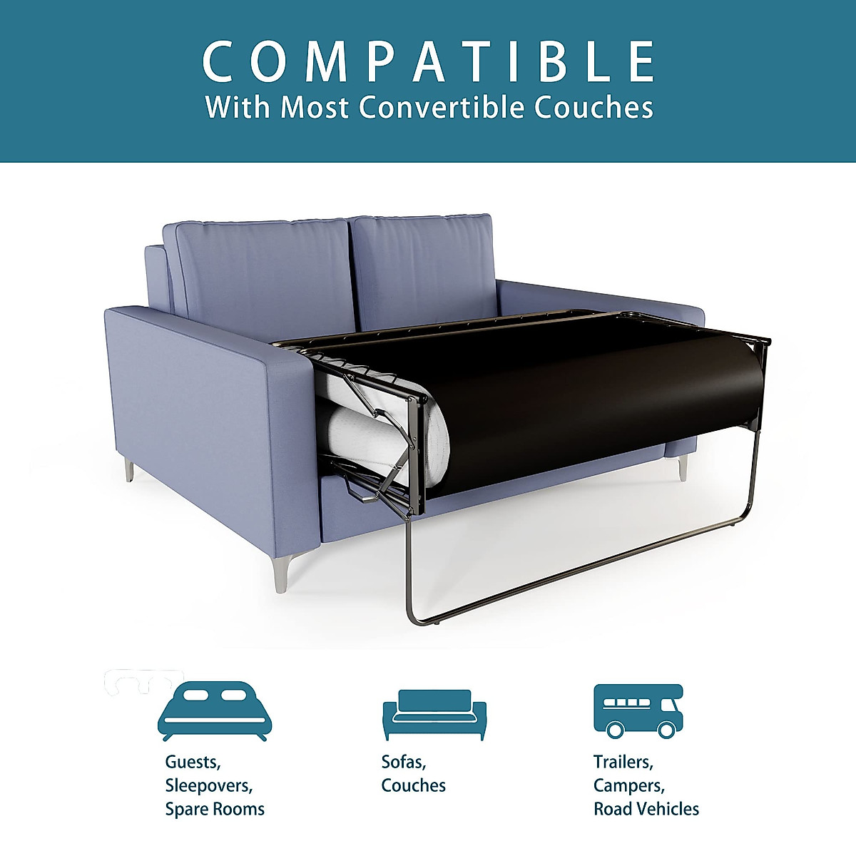 Rinkai-S 4.7 Inch Memory Foam Mattress Replacement with Washable Cover for Sleeper Sofa and Couch Beds, Queen Size, CertiPUR-US Certified (Sofa Not Included)