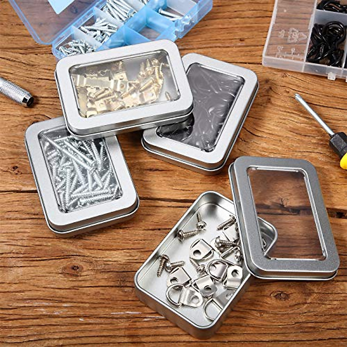 TecUnite Metal Tin Box Metal Tins With Lids Clear Top Tins Box Empty Storage Tins Case Rectangle Containers Can with Large Clear Window for Candles, Candies, Gifts, Balms and Treasures, Silver(48 Pieces)