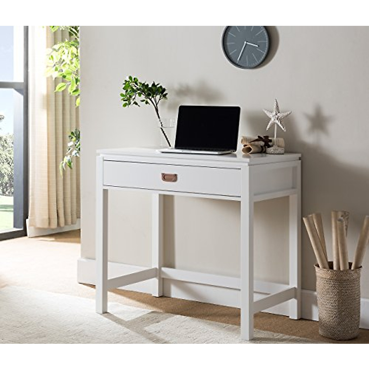 Kings Brand White Finish Wood Home & Office Workstation Computer Desk With Storage Drawer