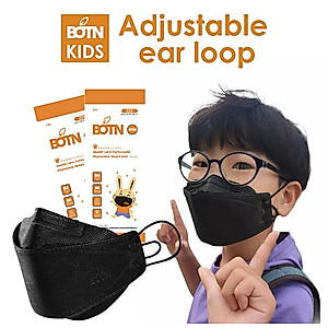 BOTN Child fit 10Pcs KF94 Protective and Safety Face Mask, 4-Layer Filter and 3D Design, Adjustable Strap and Made in Korea (Black, Small)