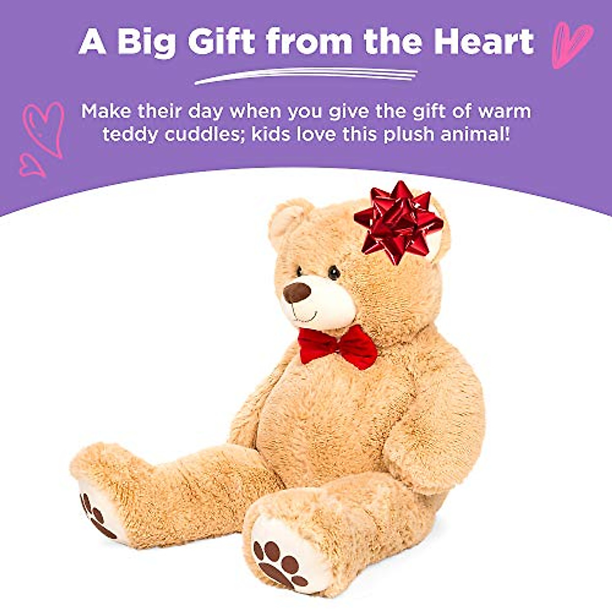 Best Choice Products 35in Giant Super Soft Plush Cuddly Teddy Bear Stuffed Animal Toy for Bedroom, Kids Playroom w/Bow Tie, Footprints - Brown