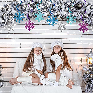 20 Pack Frozen Snowflake Hanging Decorations - Winter Snowflakes Hanging Swirls Ceiling Streamers, Glittery Snowflakes Ornament for Wonderland Frozen Party Decorations, Birthday and Christmas Decor