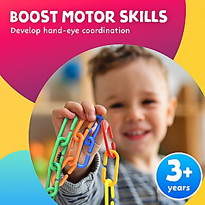 Skoolzy 120 Pcs Plastic Chain Links for Kindergarten, Link and C Clips for Kindergarten Math Games, Classroom Must Haves and Fine Motor Toys, Links for Fine Motor Skills & Kindergarten Manipulatives