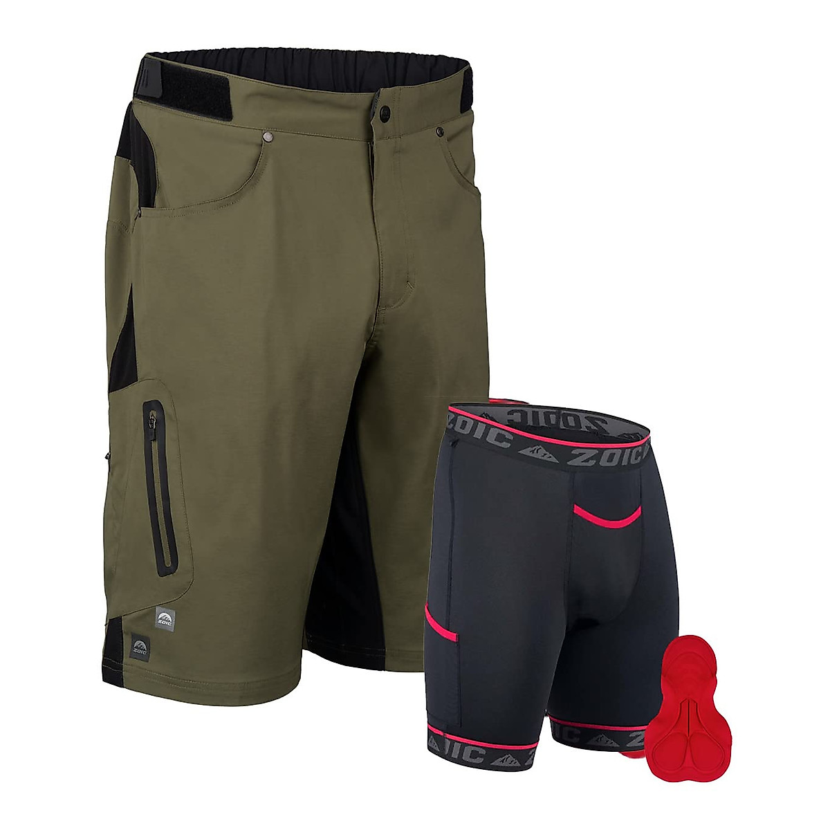 Zoic Men's Ether Mountain Bike MTB Cycle Riding Short with Padded Essential Liner Relaxed Fit 12 inch Inseam, UPF 50+, Malachite, size Medium