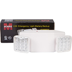 Morris Products Square Head Micro LED Emergency Light – White, High Output - 76 Lumens - Energy Saving Emergency Lighting Unit – Compact Design – Thermoplastic Housing, Mounting Plate, (73424)
