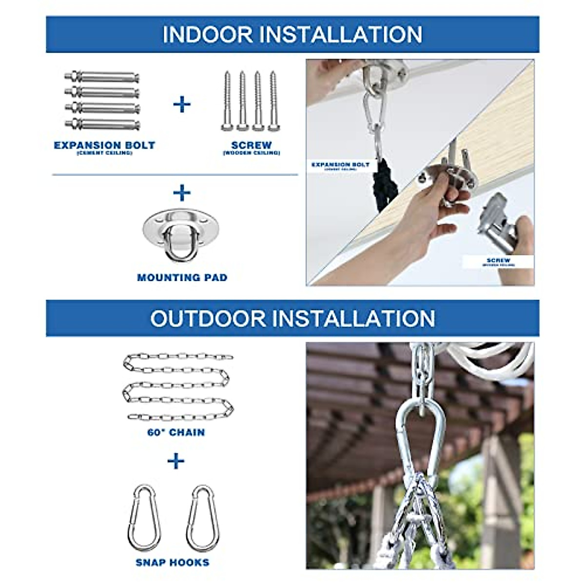 HFKJ Hammock Chair Hanging Rope Swing with Hardware and Cushion Handmade Knitted Mesh Hanging Chair with Macrame for Bedroom Patio Yard Garden, Max 330 Lbs…