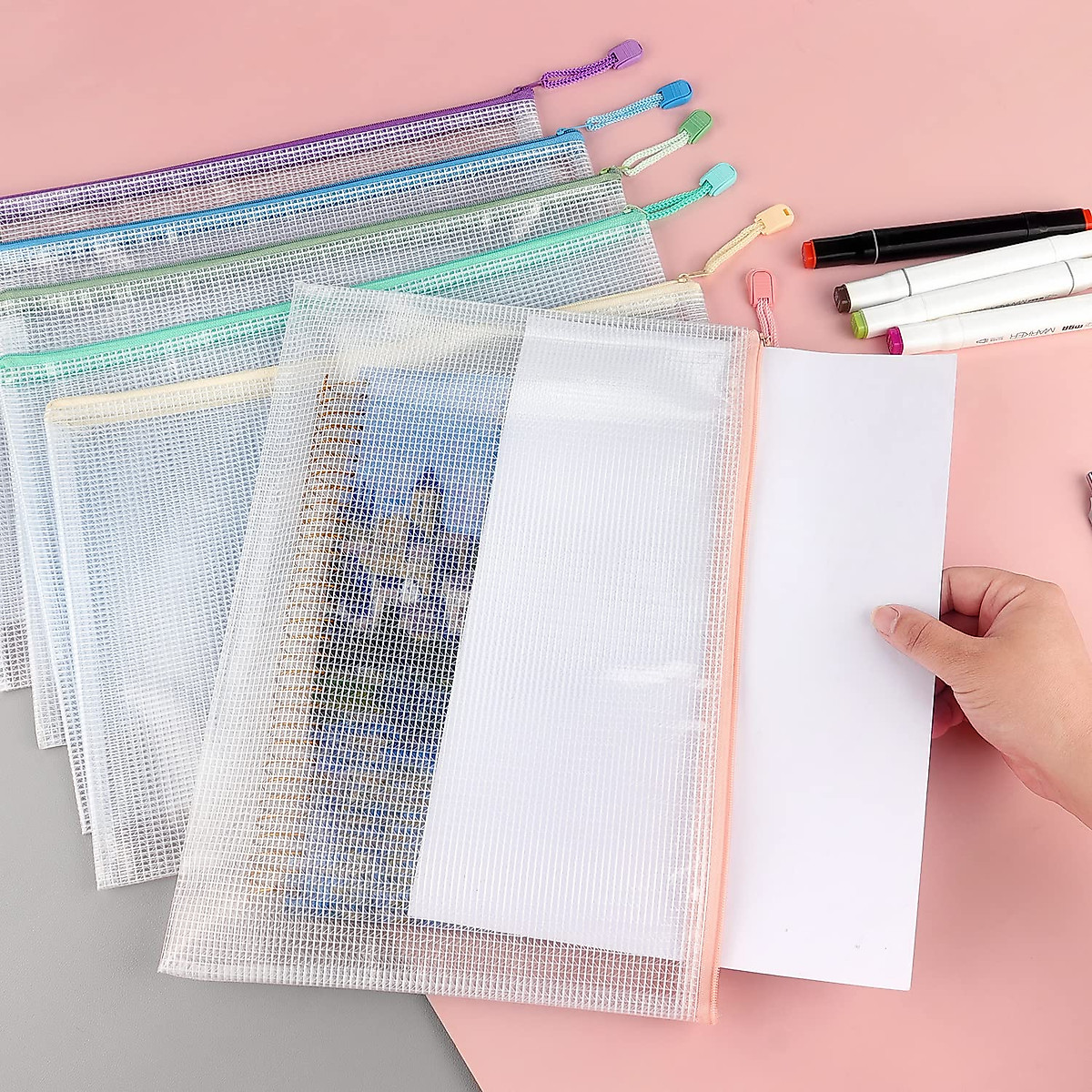 Tamaki 6 Pack Mesh Zipper Pouch Bags Waterproof Zipper Bags Durable Pouches for Organization Bag Board Game Storage, Document Bag Letter/A4