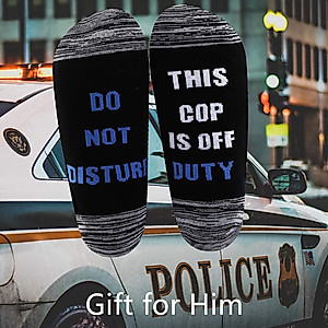 LEVLO Cop Off Duty Socks Police Officer Gift Do Not Disturb This Cop is Off Duty Socks Cop Gift for Men Policemen Socks (2 Pairs/Set)