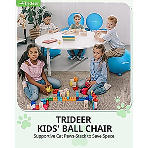 Trideer Flexible Seating for Classroom Elementary, Yoga Ball Chairs for Kids, Wobble Chair of School Supplies for Sensory Kids, Student Desk Chairs for Homeschool (Blue, 55cm)