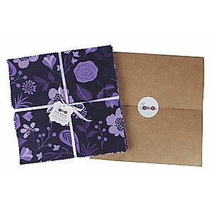 Soimoi Precut 10-inch Florals Prints Cotton Fabric Bundle Quilting Squares Charm Pack DIY Patchwork Sewing Craft- Purple