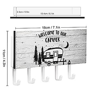 ArogGeld Welcome to Our Camper Self Adhesive Key Holder,Key Hooks Organizer for Wall with Mail Holder,Rustic Key Hangers Home Decorative for Farmhouse Entryroom Mudroom Hallway Kitchen Office Garage
