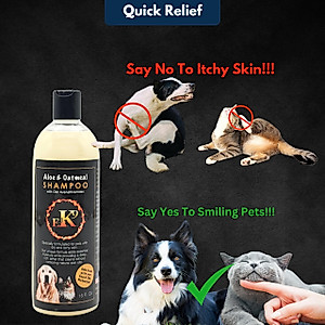 E3 Aloe and Oatmeal Shampoo for Cats & Dogs - for Allergies, Itching, Dog Skin and Coat Supplement, Helps Shedding, Hot Spots, Deodorizing Dog Shampoo - 16oz