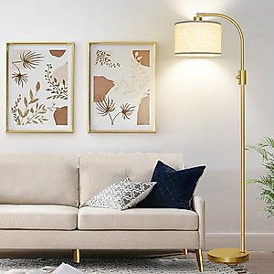 【Upgraded】 Dimmable Floor Lamp, 1200 Lumens LED Bulb Included, Gold Arc Floor Lamps for Living Room Modern Standing Lamp with Linen Shade, Tall Lamp for Living Room Bedroom Office Reading Room Nursery