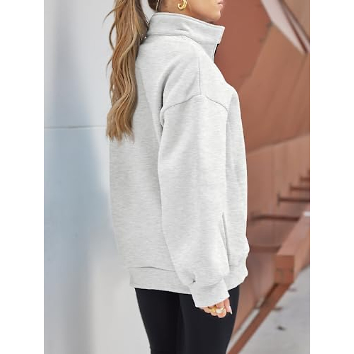 Trendy Queen Womens Oversized Half Zip Pullover Sweatshirts Fleece Jackets Quarter Zip Cropped Sweaters Hoodies Fall Clothes Outfits Tops Grey