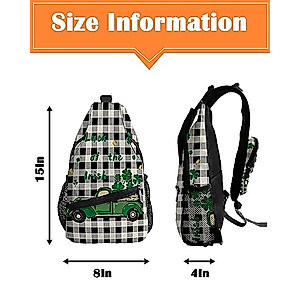 Gsypo Sling Backpack, St. Patrick's Day Lucky Of The Irish Black Buffalo Plaid Waterproof Lightweight Small Sling Bag, Travel Chest Bag Crossbody Shoulder Bag Hiking Daypack for Women Men