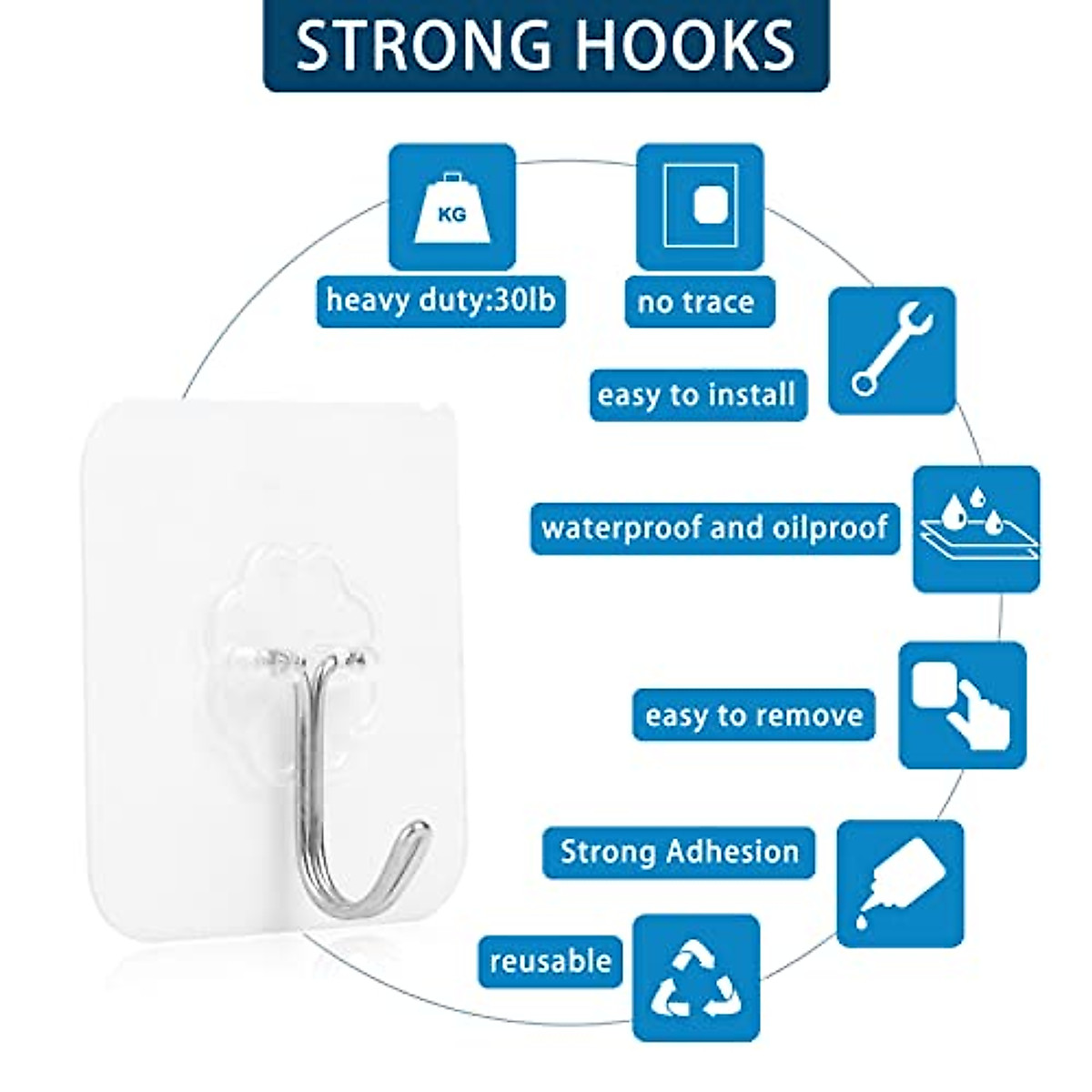 YYwingek 8pcs Wall Hooks and 8 Pack Thickened Heavy Duty Self Adhesive Hooks